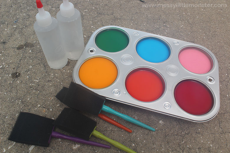Homemade fizzy sidewalk chalk paint - Messy Little Monster