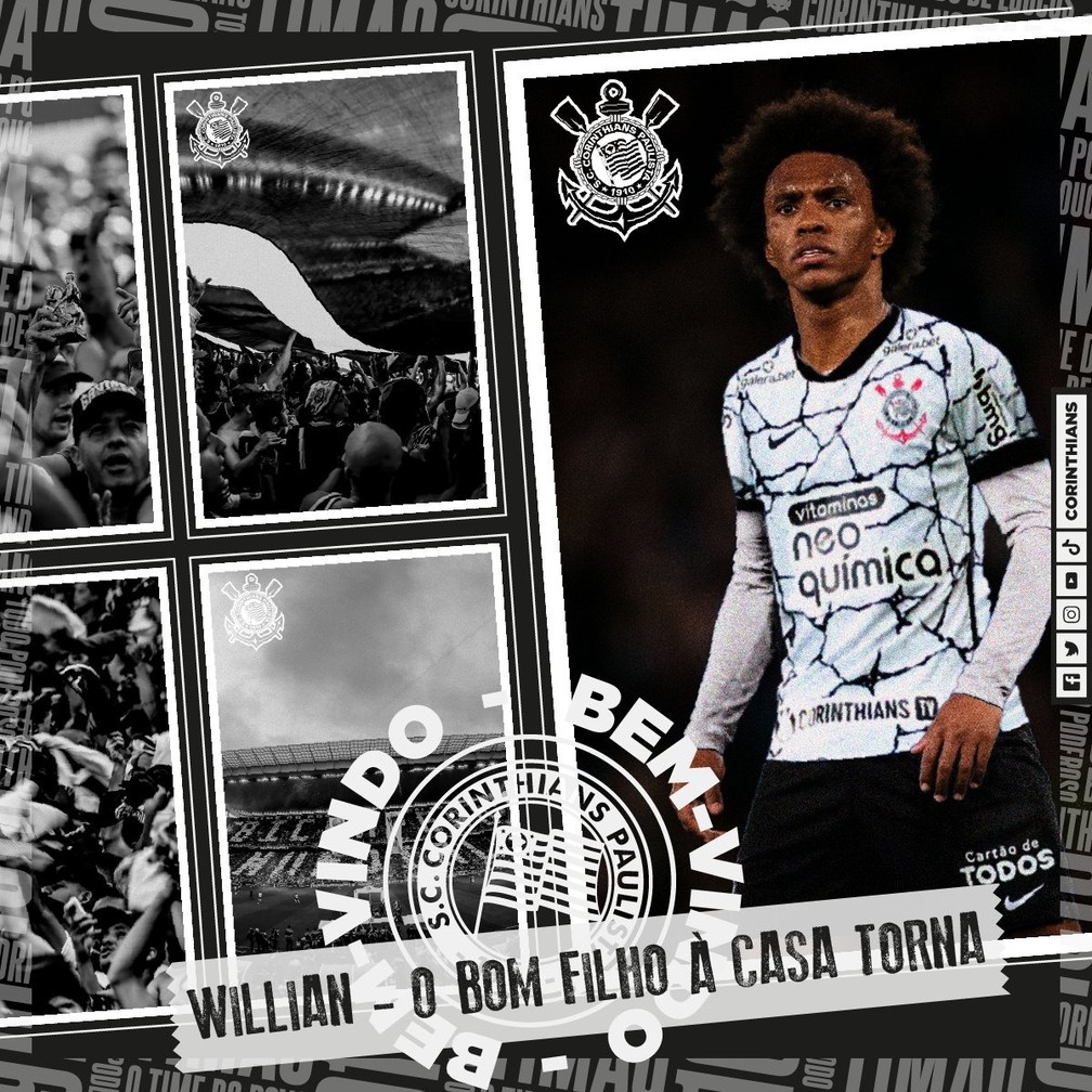 Corinthians anuncia contratação de Willian: "Estou de volta!"