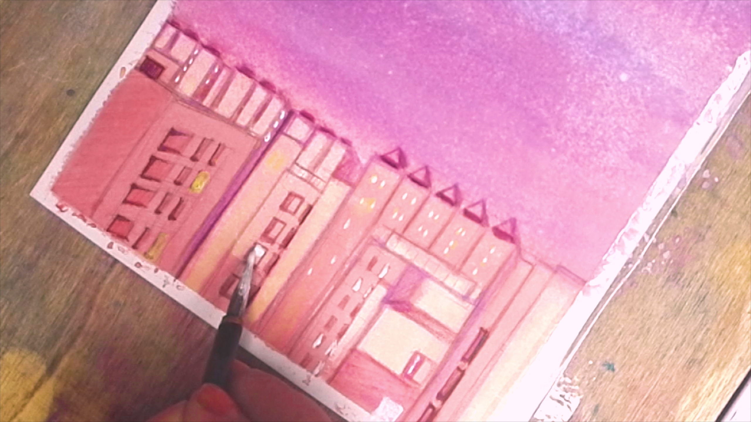 How to draw a pink style sunset with watercolor tutorial step by step ...