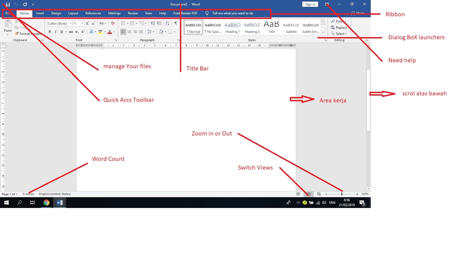 TAMPILAN LAYAR MICROSOFT OFFICE WORD 2019