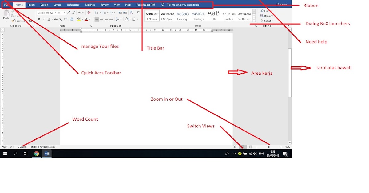 TAMPILAN LAYAR MICROSOFT OFFICE WORD 2019