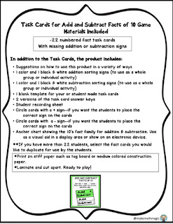 Make Math Magic: Addition And Subtraction Fact of 10 Game