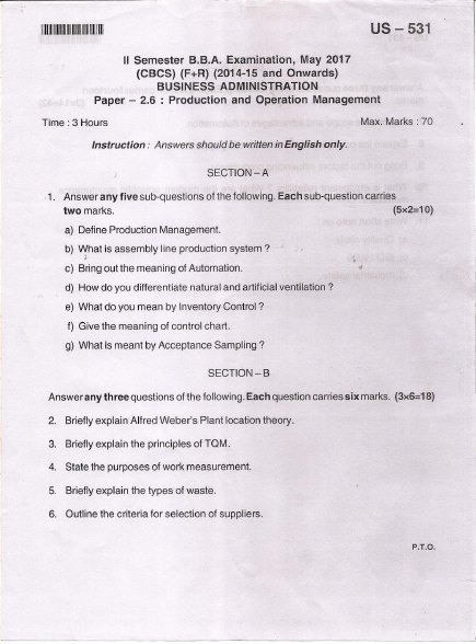 Bangalore University B.B.A. business administration Paper - 2.6 ...