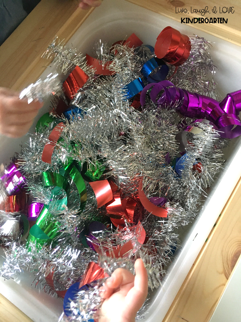 Then, I used all our cut up materials and added it to our sensory table!