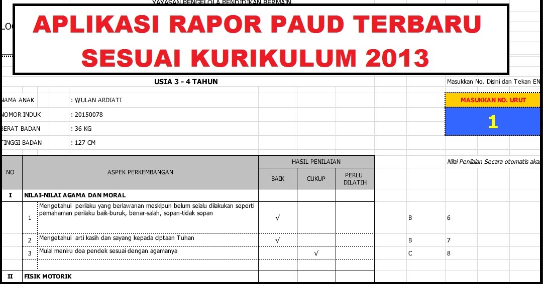 Aplikasi Raport PAUD Kurikulum 2013 Semester 1 Tahun Pelajaran 2019/2020 - ARSIP PAUD