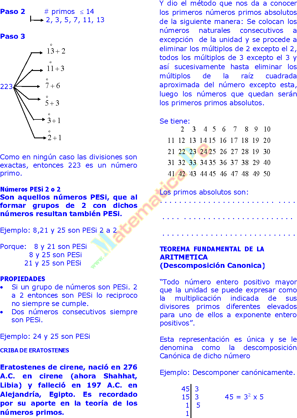NÚMEROS PRIMOS EJERCICIOS RESUELTOS DE ARITMÉTICA PREUNIVERSITARIA EN PDF