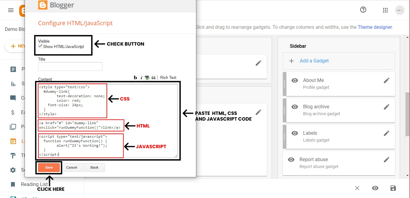 How To Insert Html Css Javascript Into Blogger | RUSTCODE