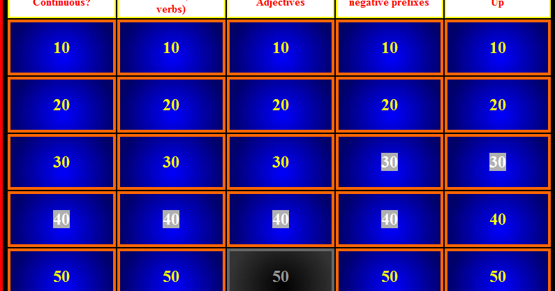 Around the World in English: Grammar and Vocabulary Jeopardy Game