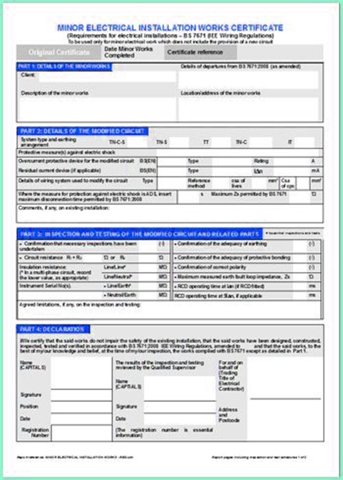 Example Of Electrical Installation Certificates Electronic And Circuit Diagram