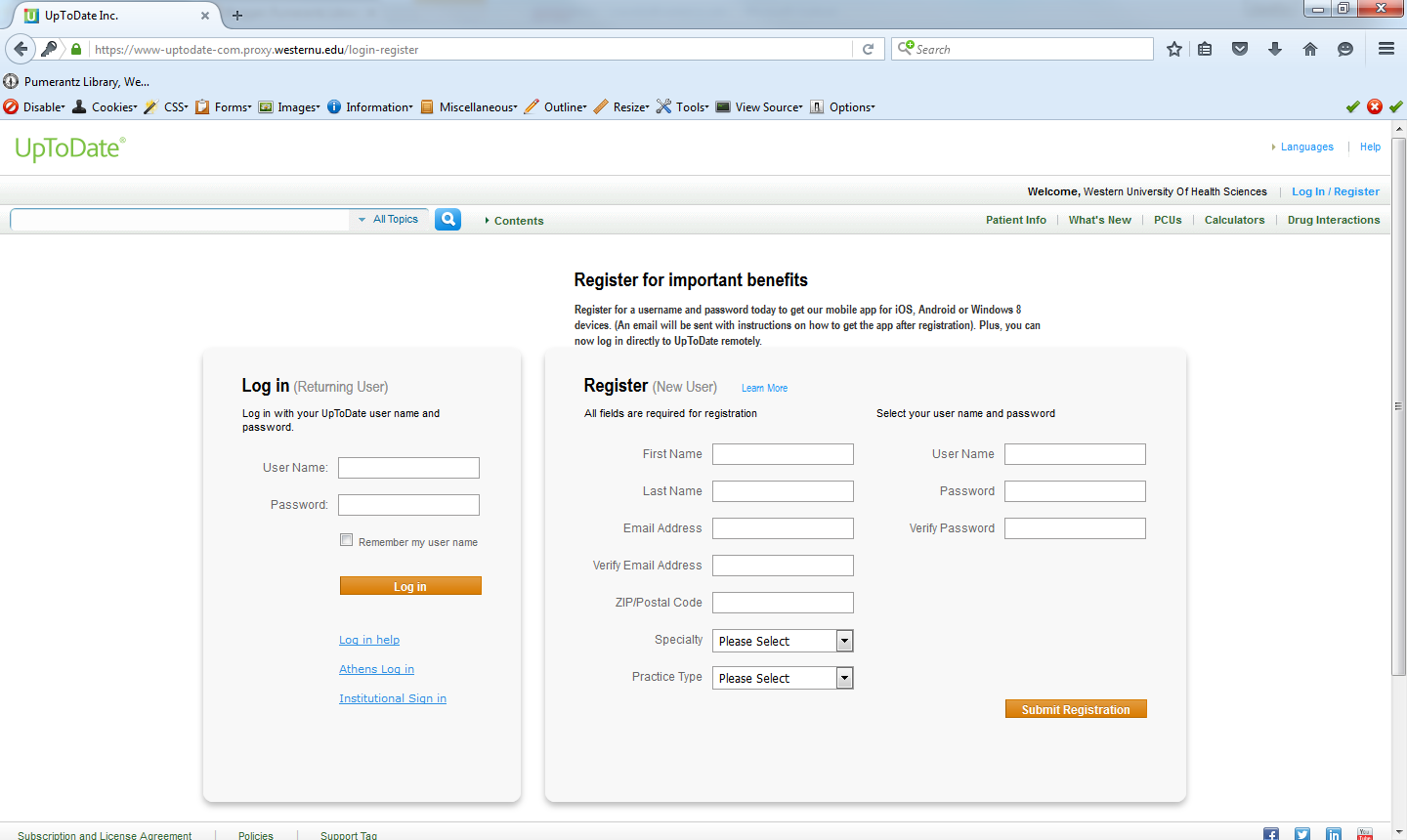 Pumerantz Library Outages and Updates: UpToDate required registration