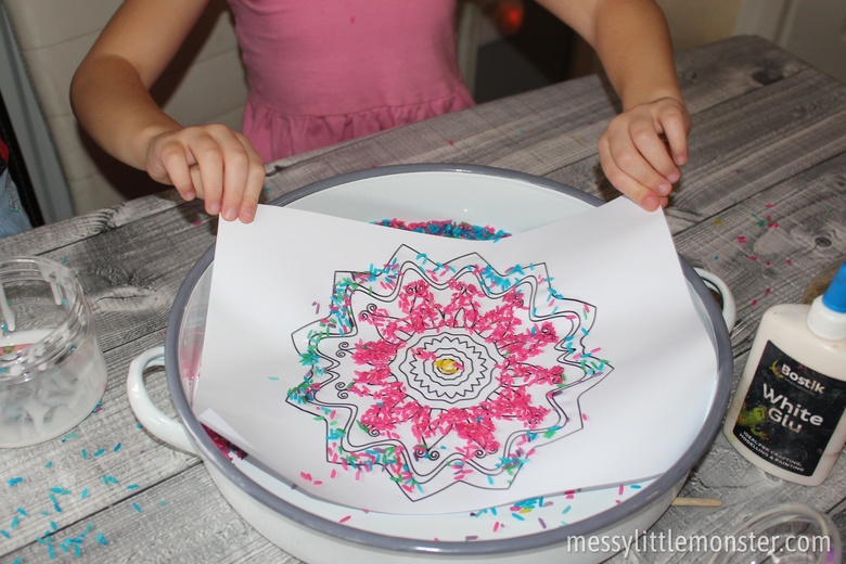 Coloured Rice Rangoli Patterns with Template - Messy Little Monster