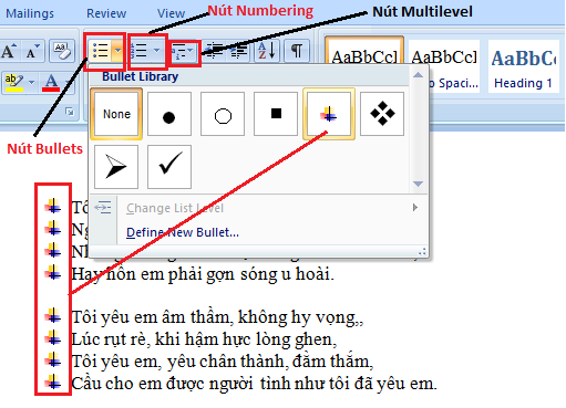Hướng dẫn tìm hiểu về định dạng Bullets và Numbering trong word