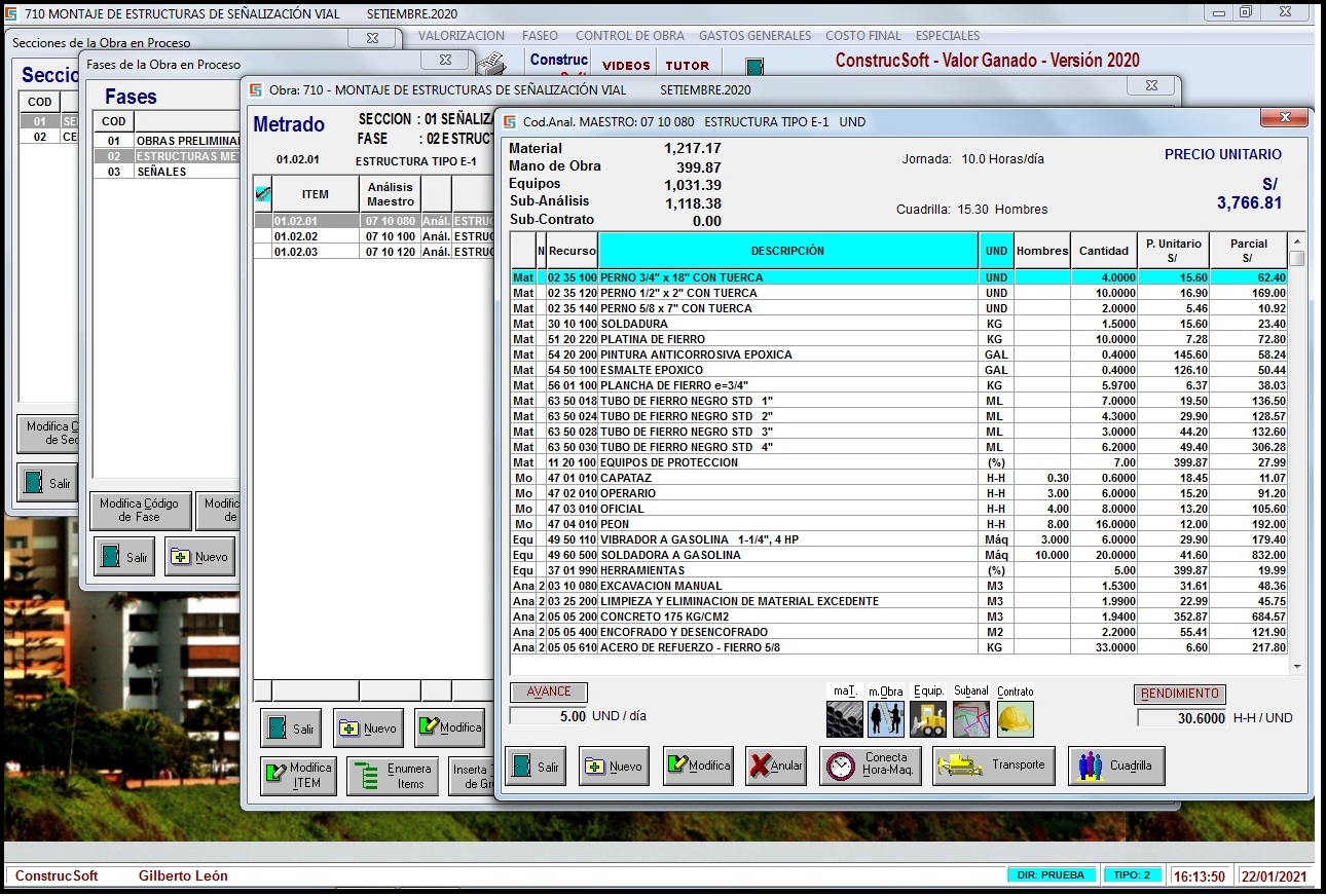 Software para la Construcción, Sistema de Costos y Presupuestos, Control de Obras