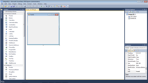 Halaman Muka IDE Visual Basic - MateriTIK
