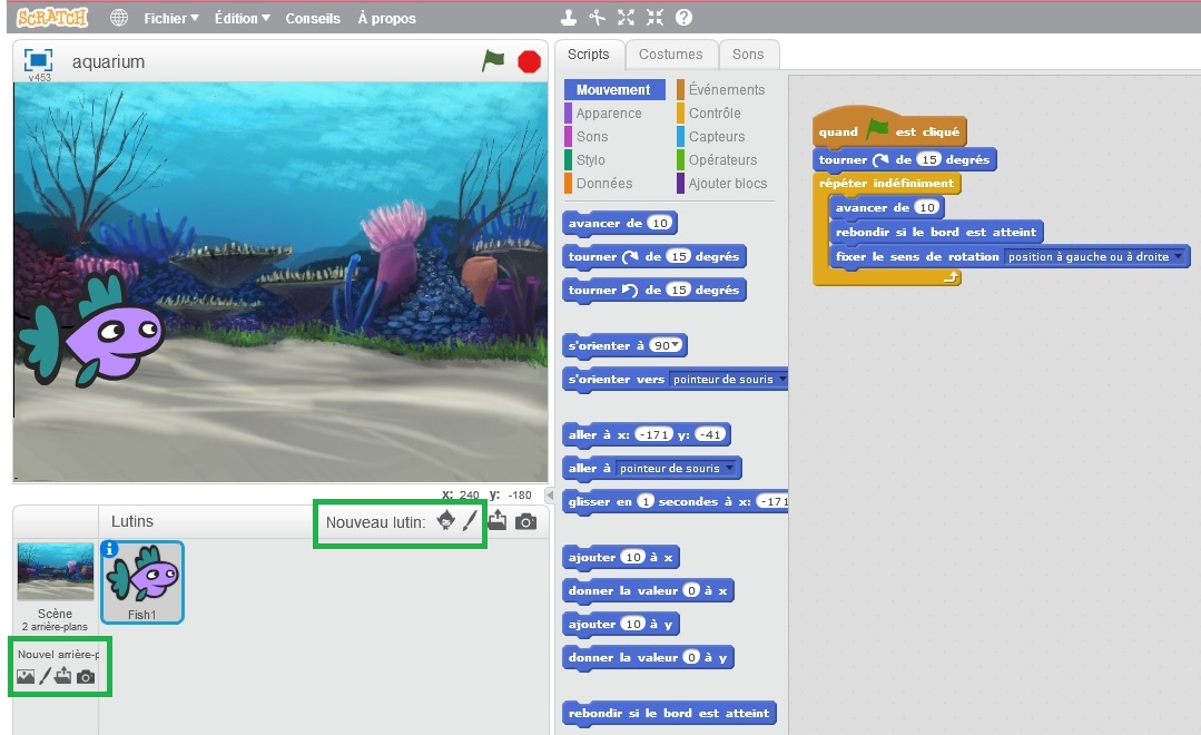 RAIATEA BAC: Activité Scratch en 5e: l'aquarium
