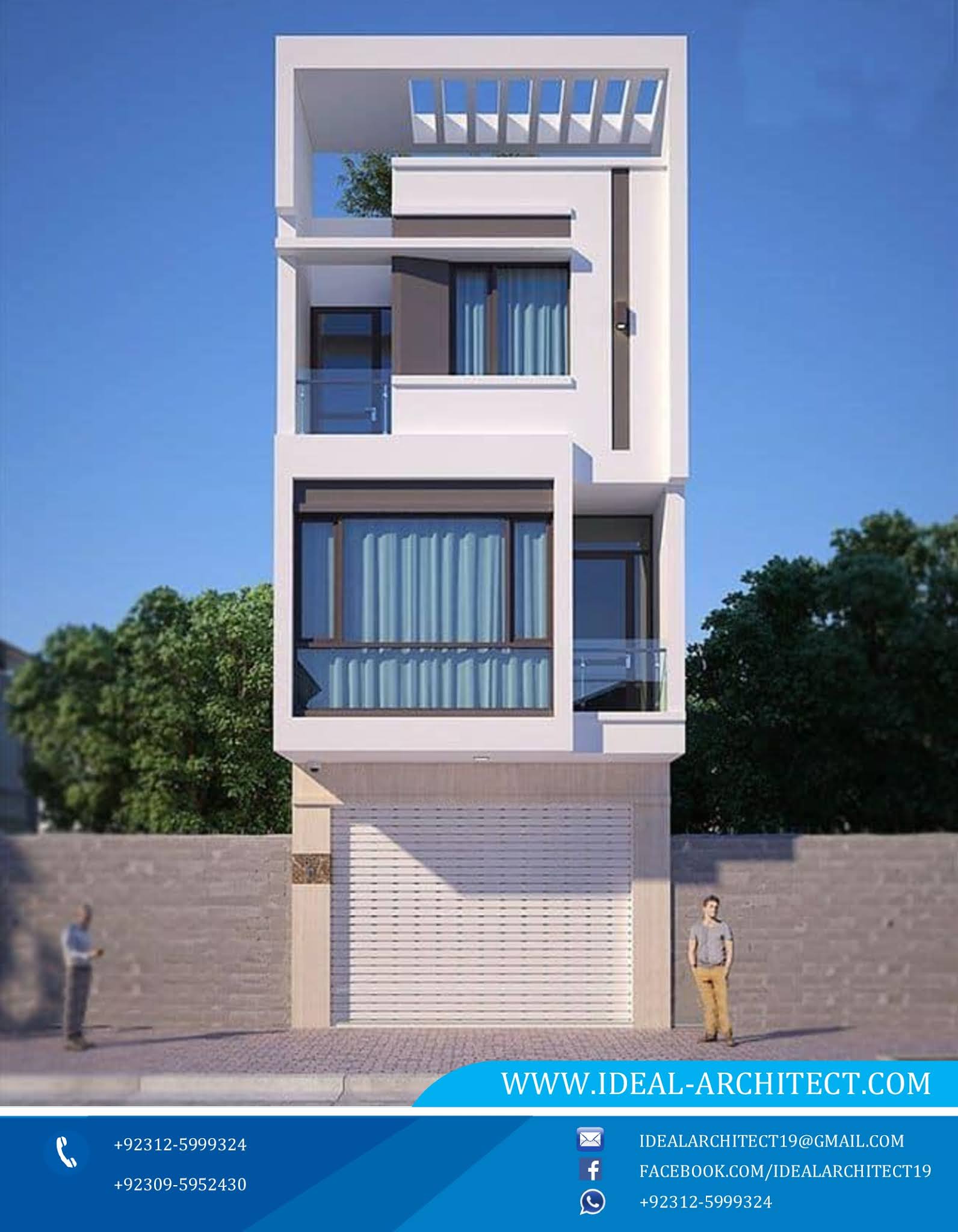 2 Marla Plaza 3D Front Elevation