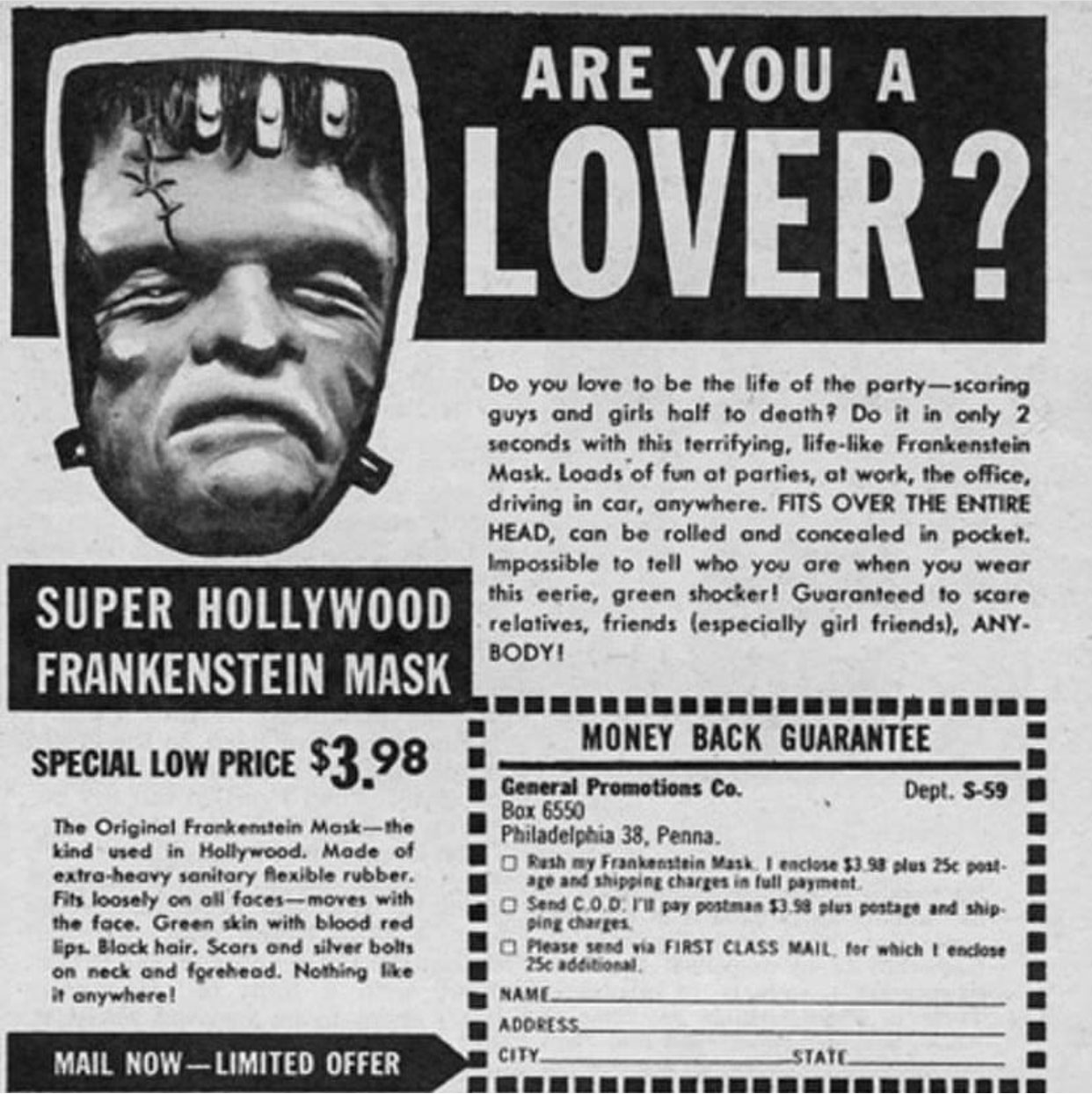 Mask Ad Monday - Super Hollywood Frankenstein Mask | Blood Curdling ...