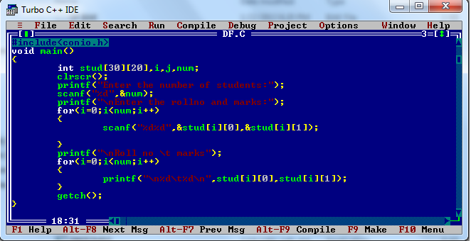 C Language Two Dimensional Array To Store Roll Number And Marks
