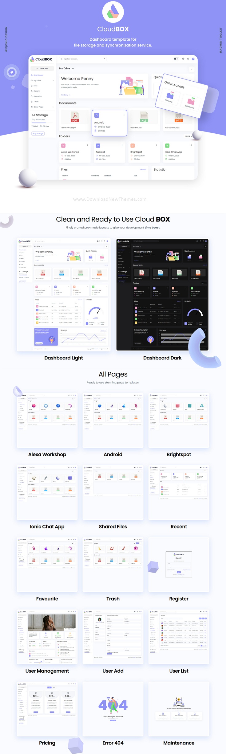CloudBox File Storage Admin Dashboard Template - Download New Themes