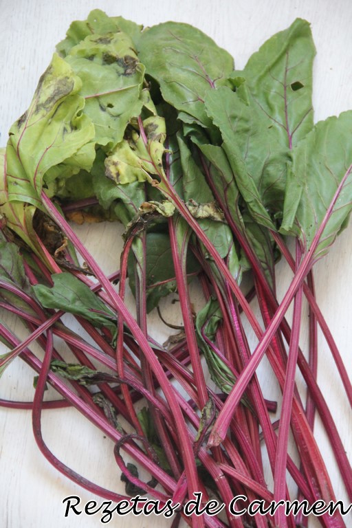 Enrollados de hojas de remolacha, jamón y queso