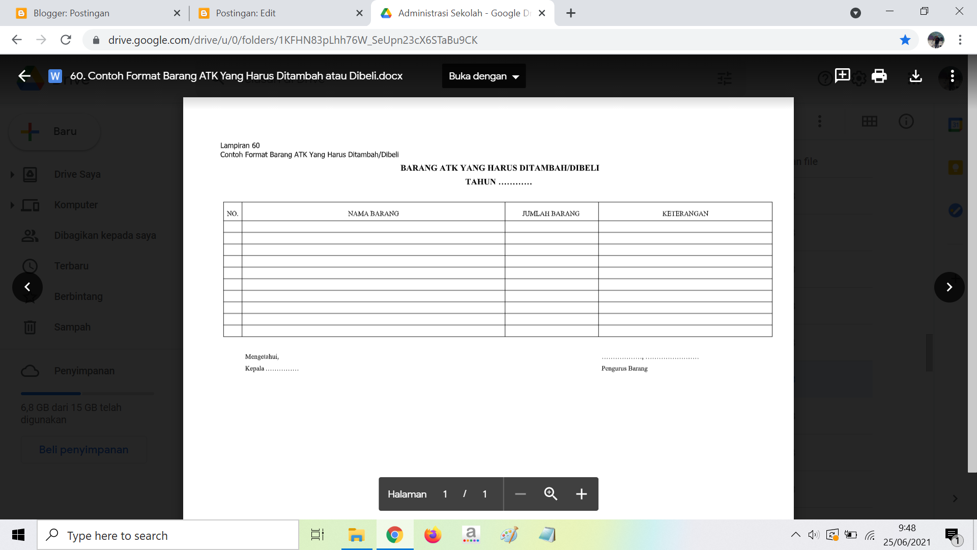 Contoh Format Barang ATK Yang Harus Ditambah atau Dibeli - antapedia.com