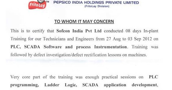 Sofcon Training Latest News Updates: Appreciation letter from PEPSICO ...