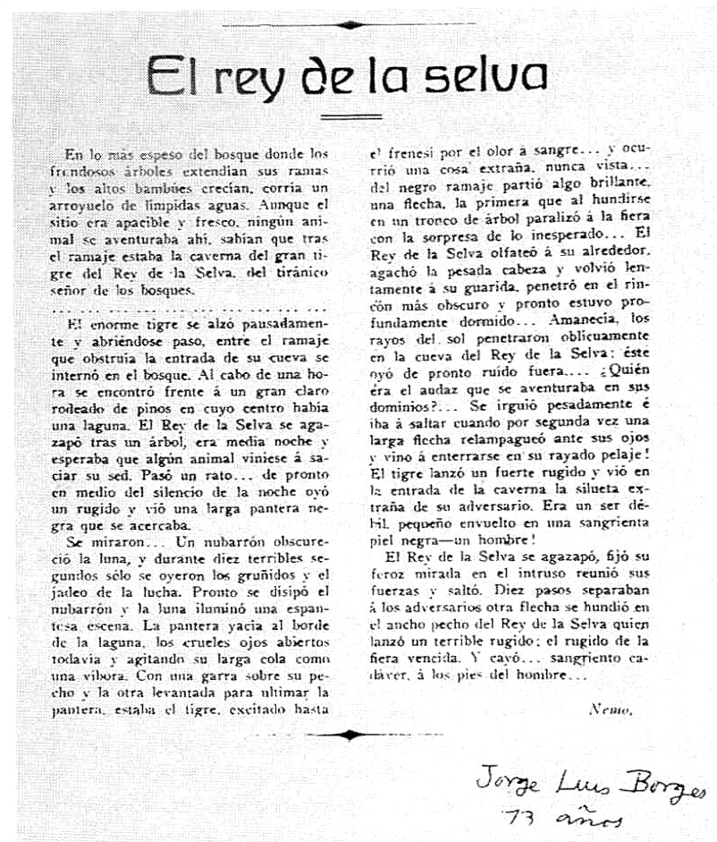Borges todo el año: Jorge Luis Borges: El rey de la selva [publicación ...