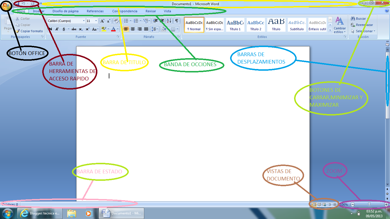 tecnica en sistemas: ELEMENTOS DE MICROSOFT OFFICE WORD