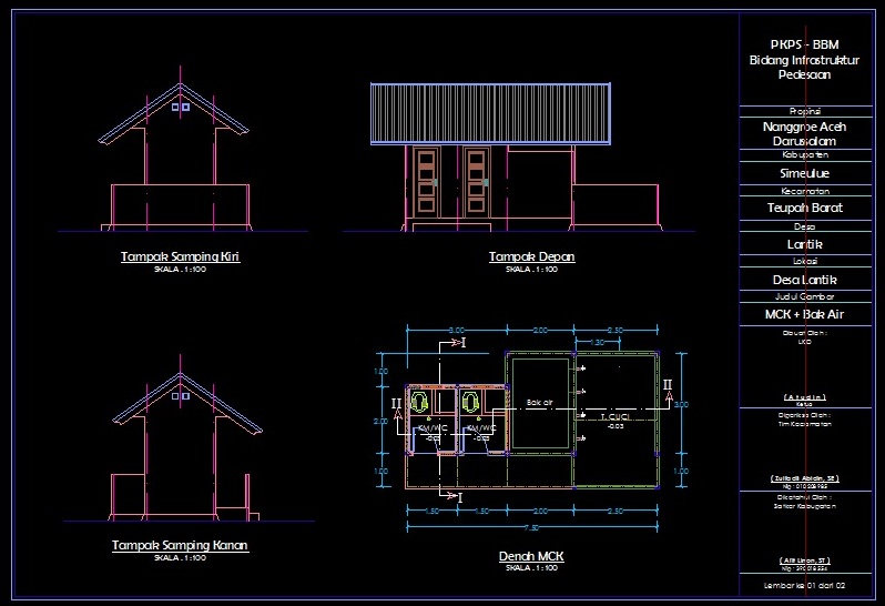 Bangunan Toilet - Kamar Mandi / WC Umum (Gambar Cad + RAB + Back Up Volume) - Sudut Sipil