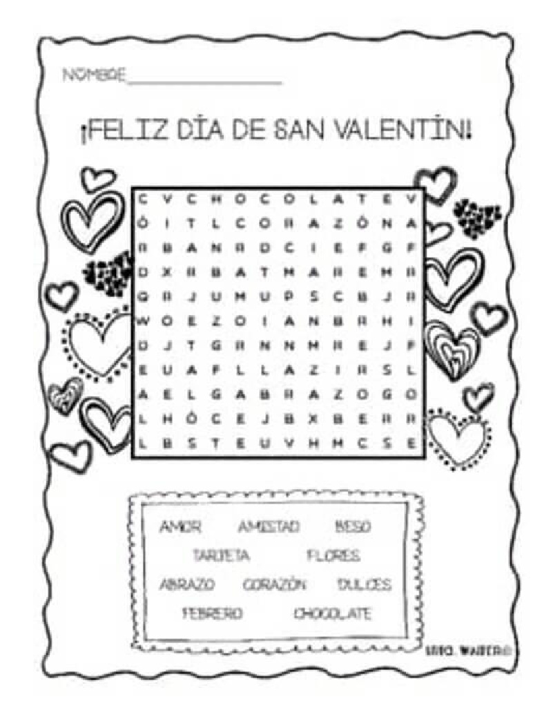 Sopa de letras san valentin