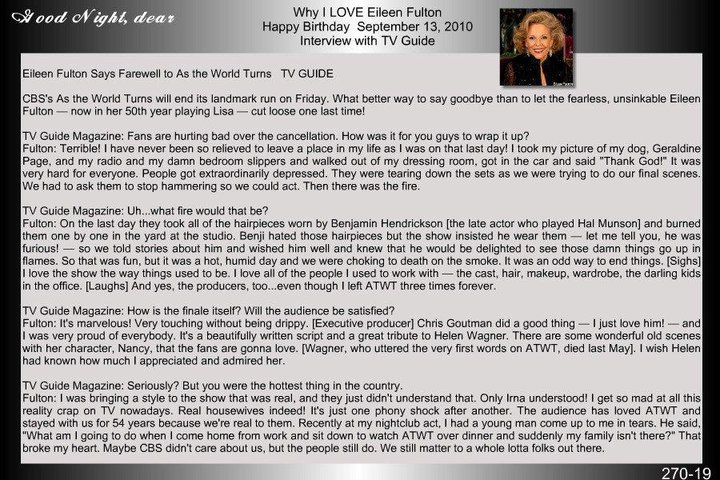 As the World Turns - Goodnight not Goodbye: Eileen Fulton - The first ...