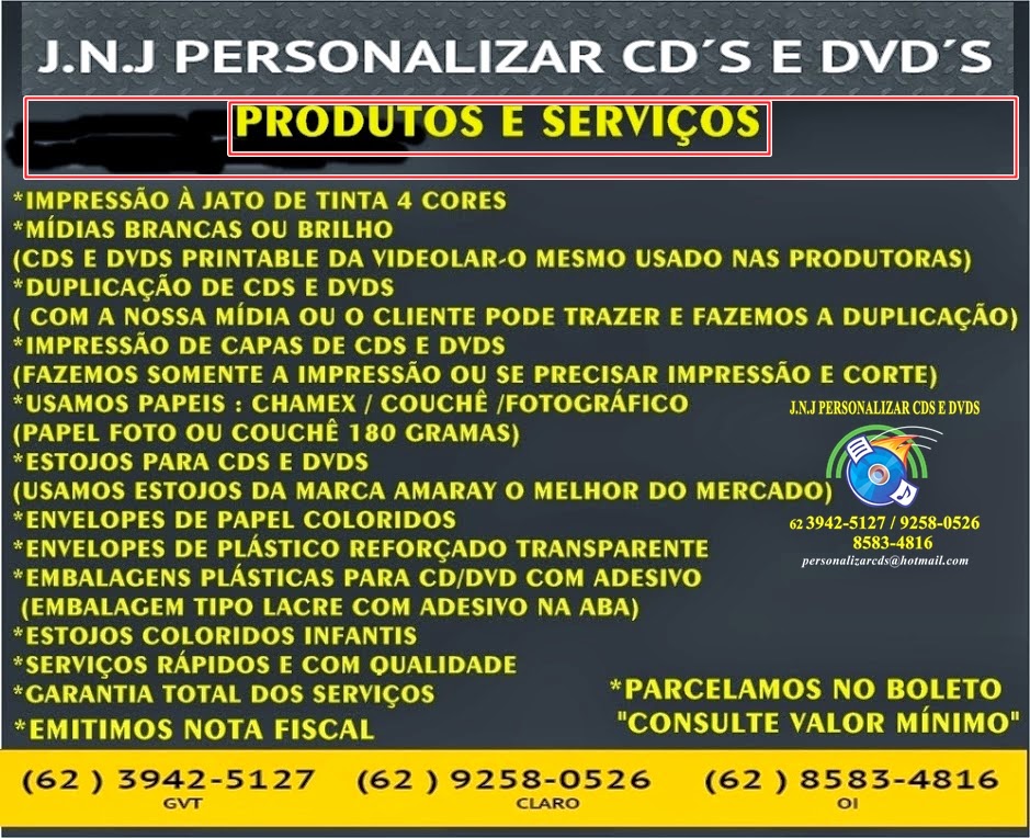 JNJ CDS PERSONALIZADOS: CDS E DVDS PERSONALIZADOS EM GOIÂNIA
