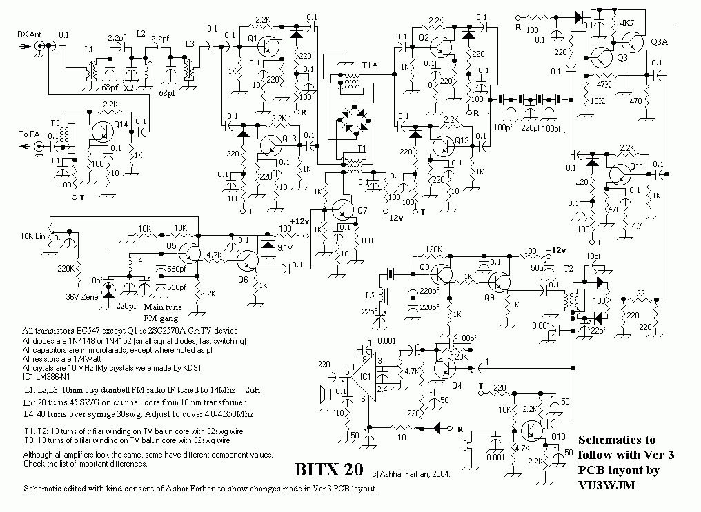 RADIO HOMEBREW BITX: Berikut skema BITX 20 VER 3