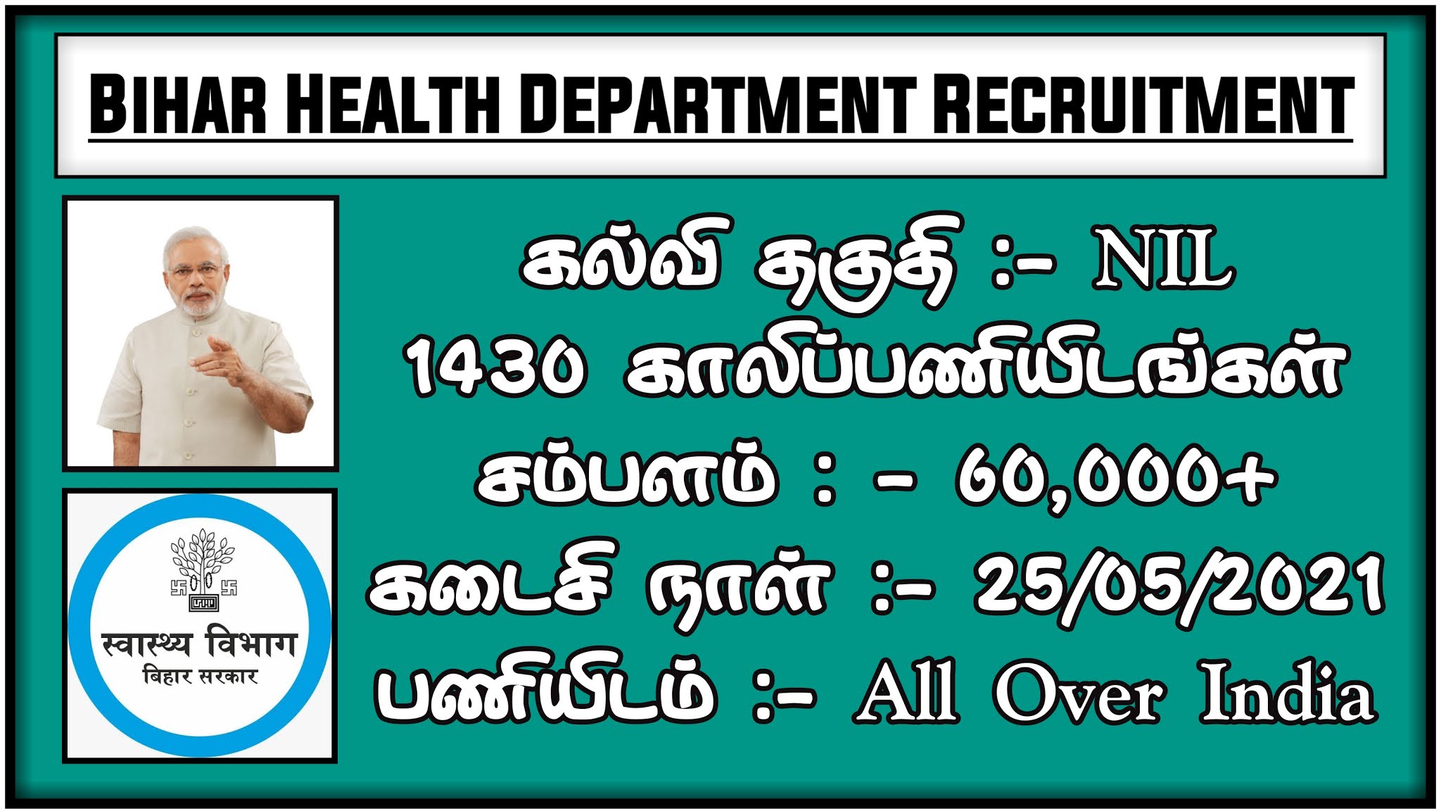 Bihar Health Department Recruitment 2021 | Central Govt Released For ...