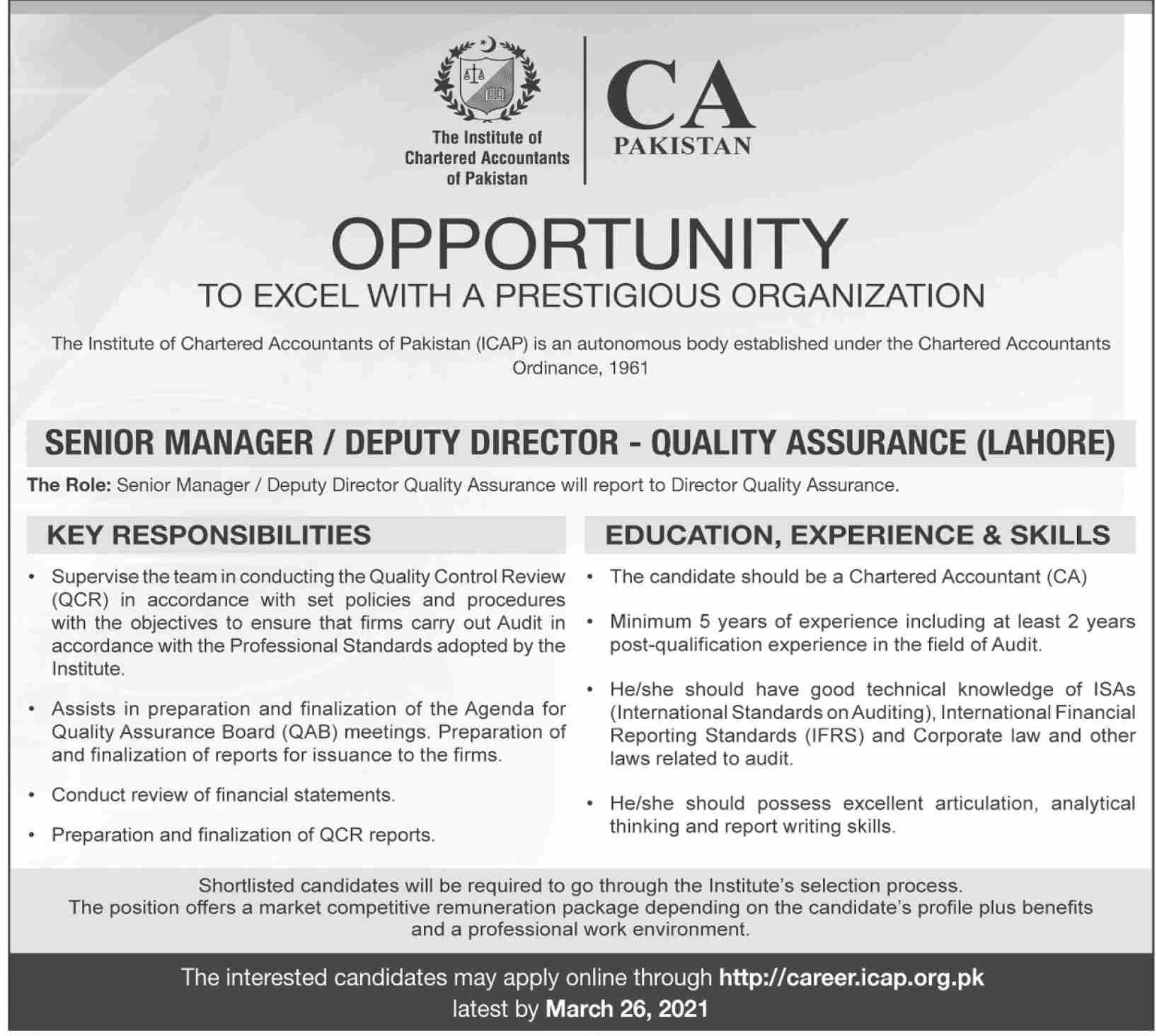 The Institute of Chartered Accountants of Pakistan ICAP Jobs March 2021