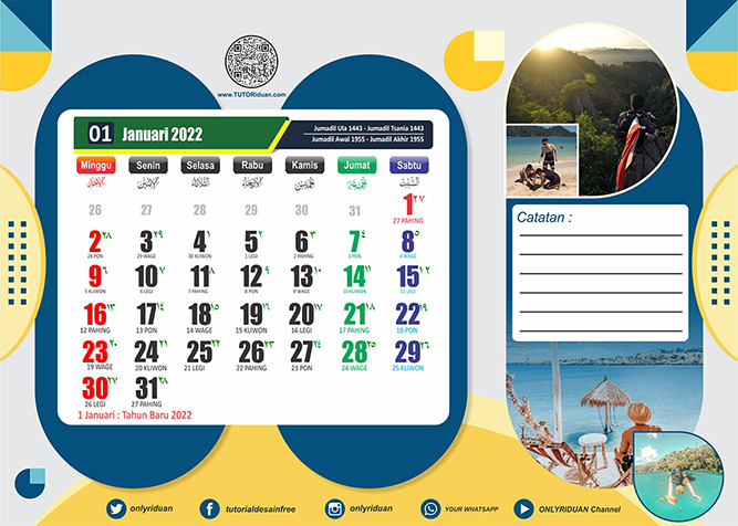 Desain Kalender Duduk (Meja) 2022 Lengkap Masehi Jawa Hijriyah (Free ...