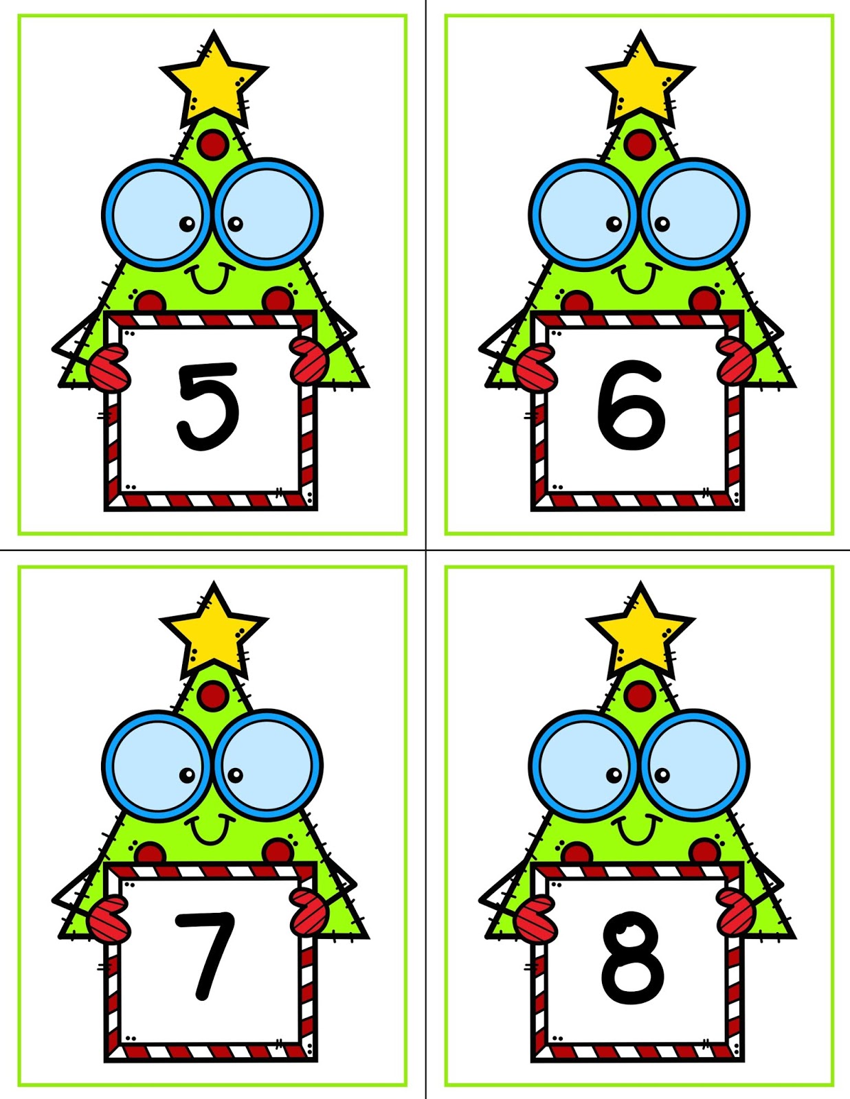 The Cozy Red Cottage: Christmas Tree Counting Cards and Number Hunt
