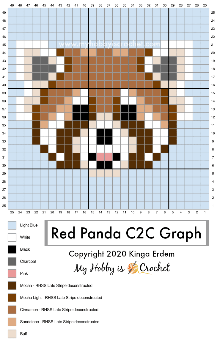 My Hobby Is Crochet: Red Panda C2C Square Free Crochet Pattern + Graph ...