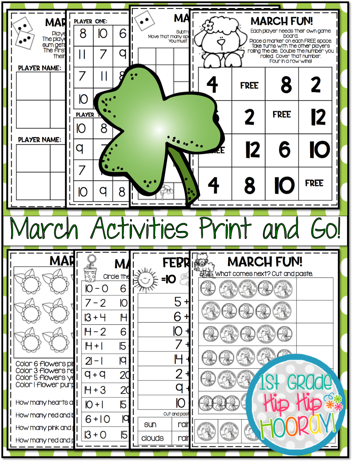 1st Grade Hip Hip Hooray!: March Math and Literacy Activities!