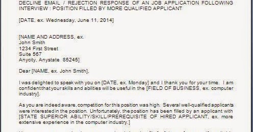 Candidate Rejection Letter After Interview
