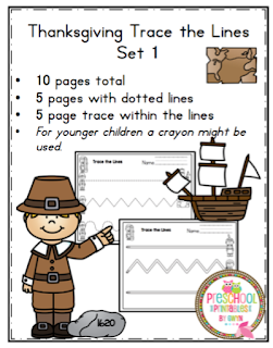 Thanksgiving Tracing Practice Set 1 ~ Preschool Printables
