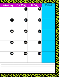 The Teaching Sweet Shoppe!: School is Wild! 2-Page Calendar in Zebra