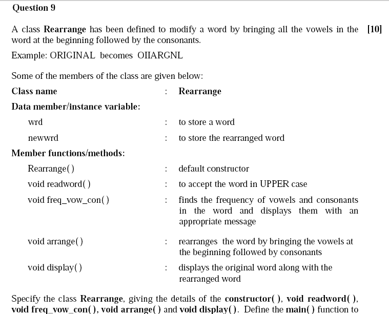 isc Computer Science Theory Paper Java Programs 2019 Question 9