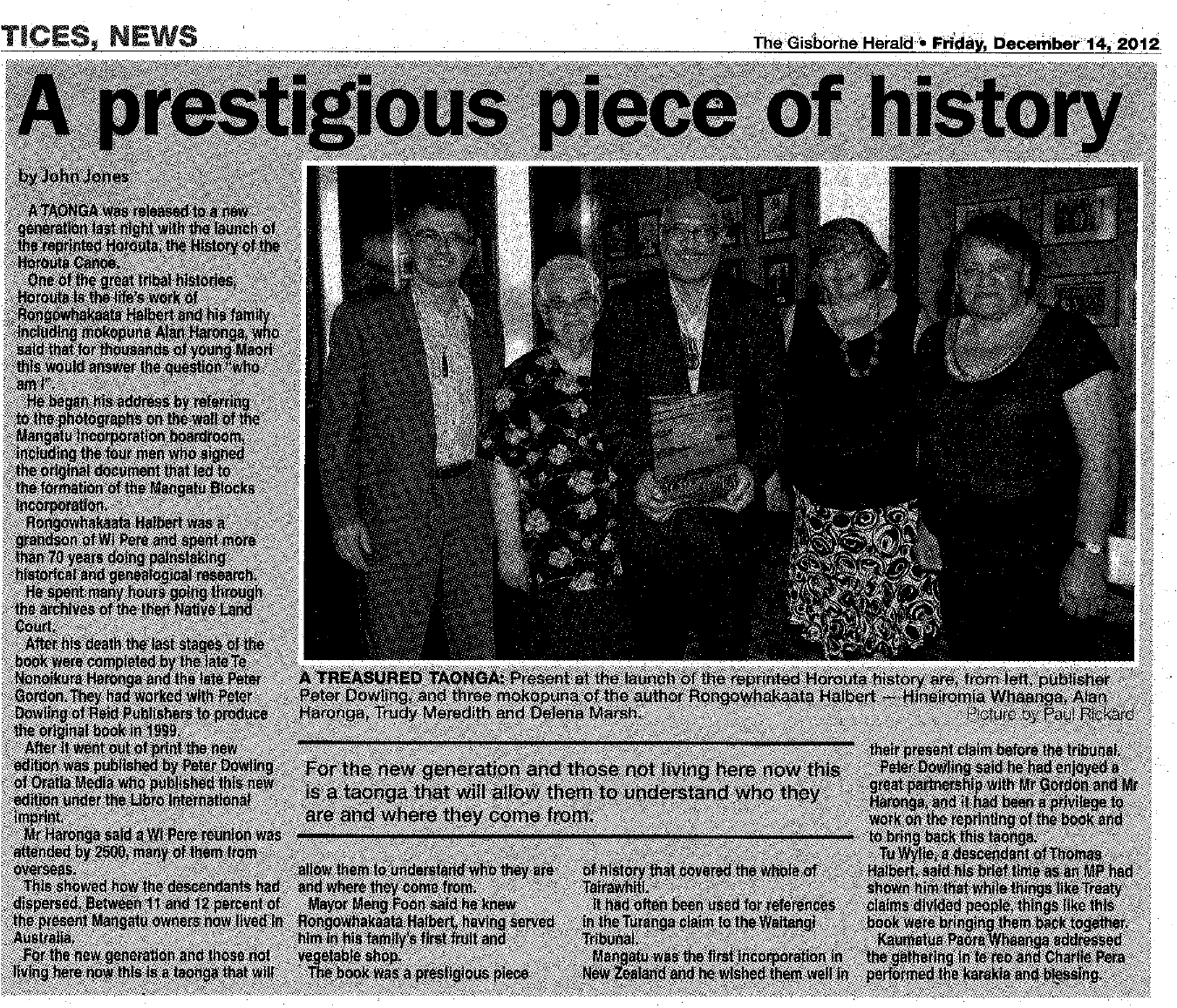 Oratia: Horouta launch in Gisborne