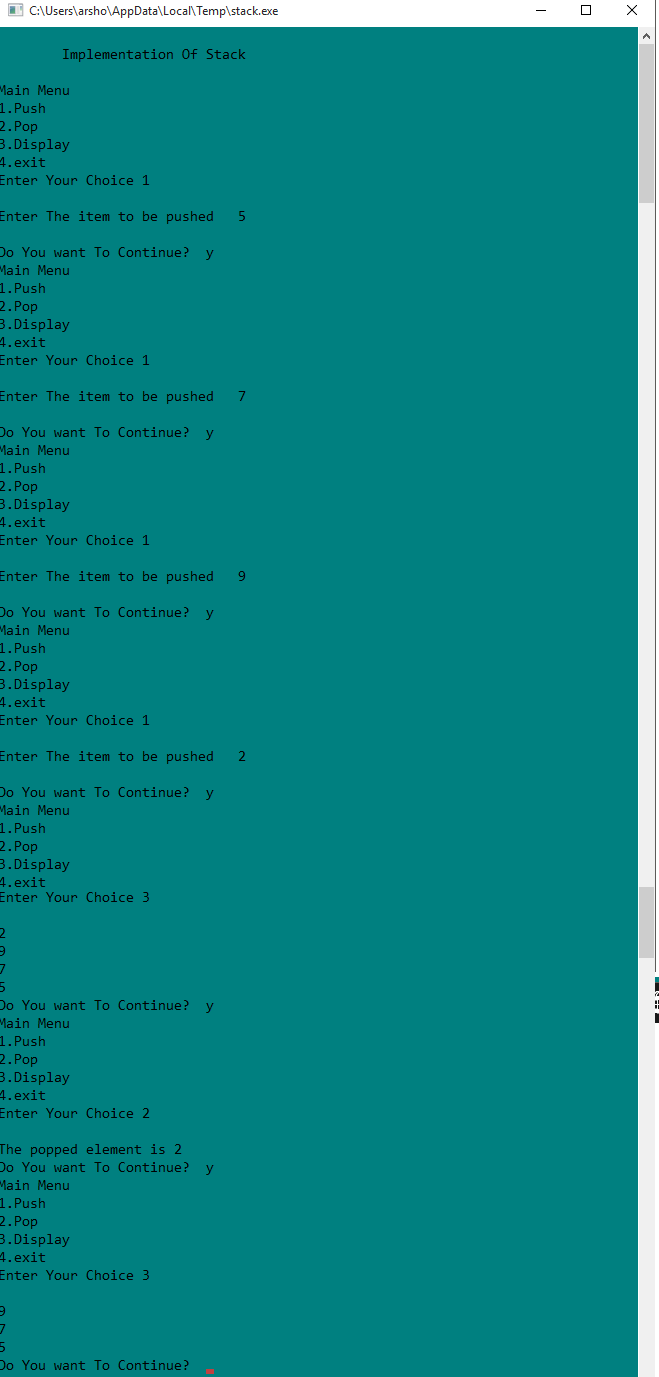 Stack Implementation Push Pop Display In C Programming ~ Millillion Tech