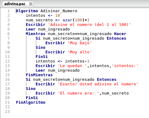 PSeInt: Adivinar un numero del 1 al 100