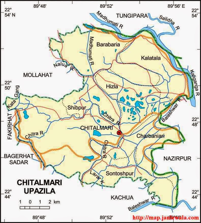 Chitalmari Upazila Map, Bagerhat District, Bangladesh