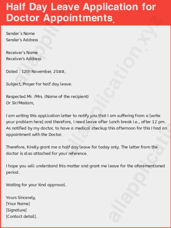 Half-Day Leave Application for Doctor Appointment [5 Samples]