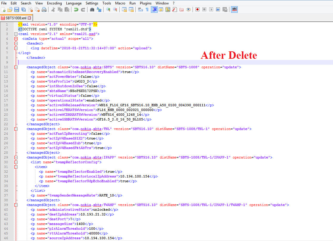 How to modify CF File from NetAct for upload SBTS Nokia