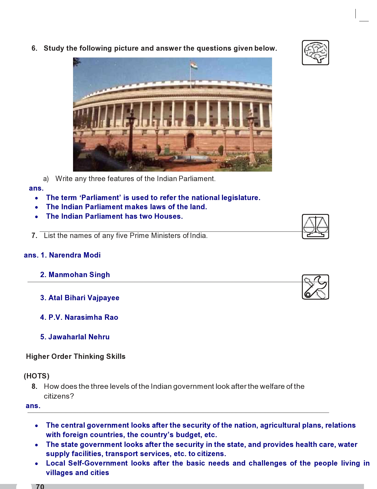 PIS BARODA STD-4: Grade 4 EVS Ch- Our Government Workbook work